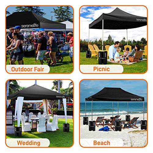 SereneLife Pop Up Tent Commercial Instant Shelter - Waterproof Polyester Tent with Portable Wheeled Carry Bag and Sand Bag, 10 x 20 ft. (Black)