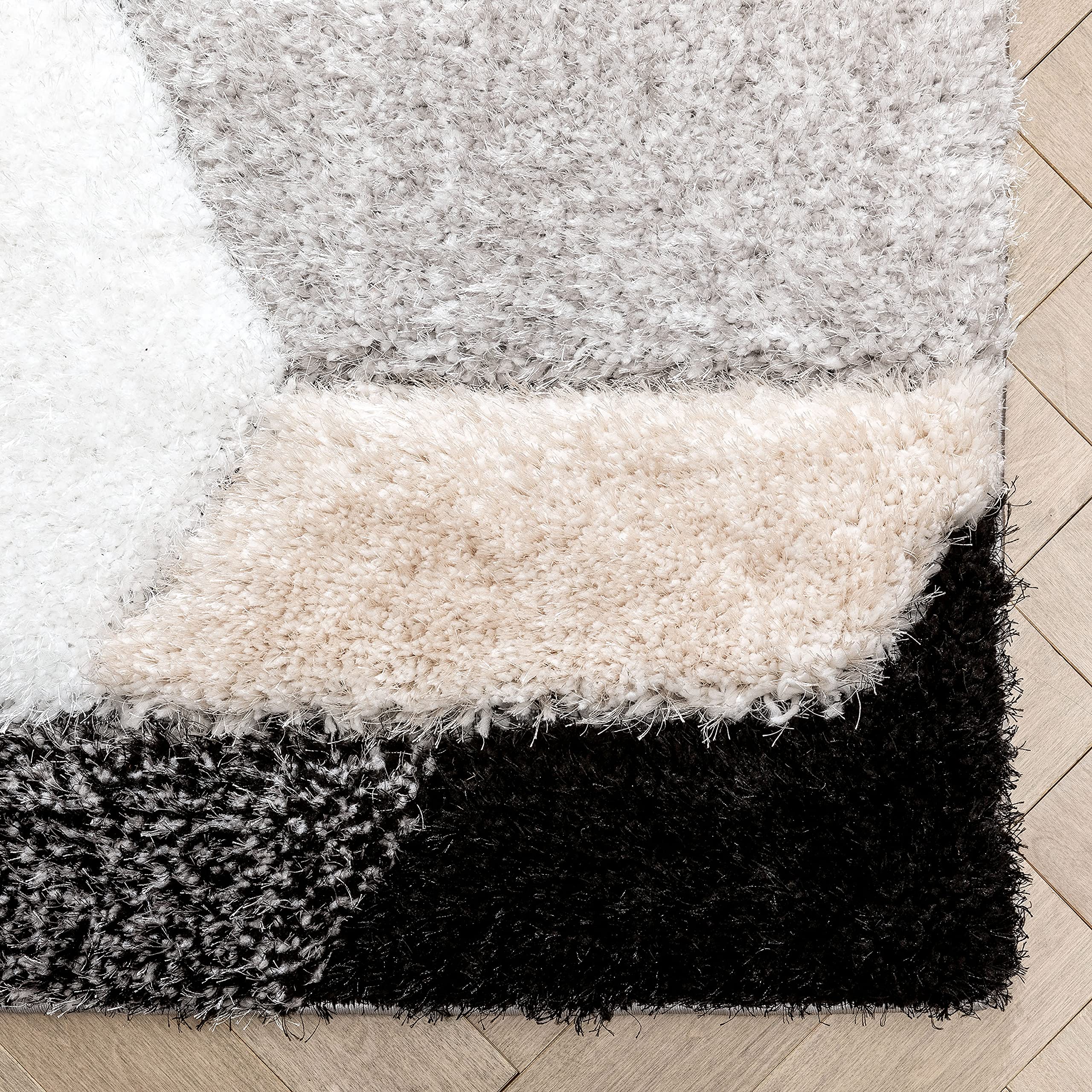 Well Woven Ahrim Grey & Black Thick & Soft Geometric Shag Area Rug 5x7 (5' x 7'3")