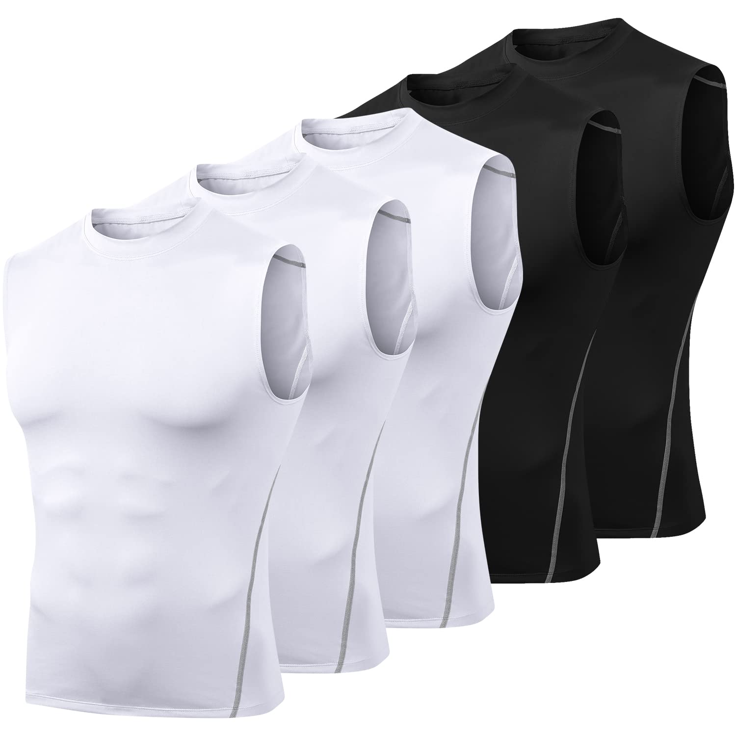 Odoland 5 Pack Mens Dry Fit Tank Tops, Compression Sleeveless shirts, Athletic Workout Muscle Gym Undershirts, Black/Black/White/White/White, XL