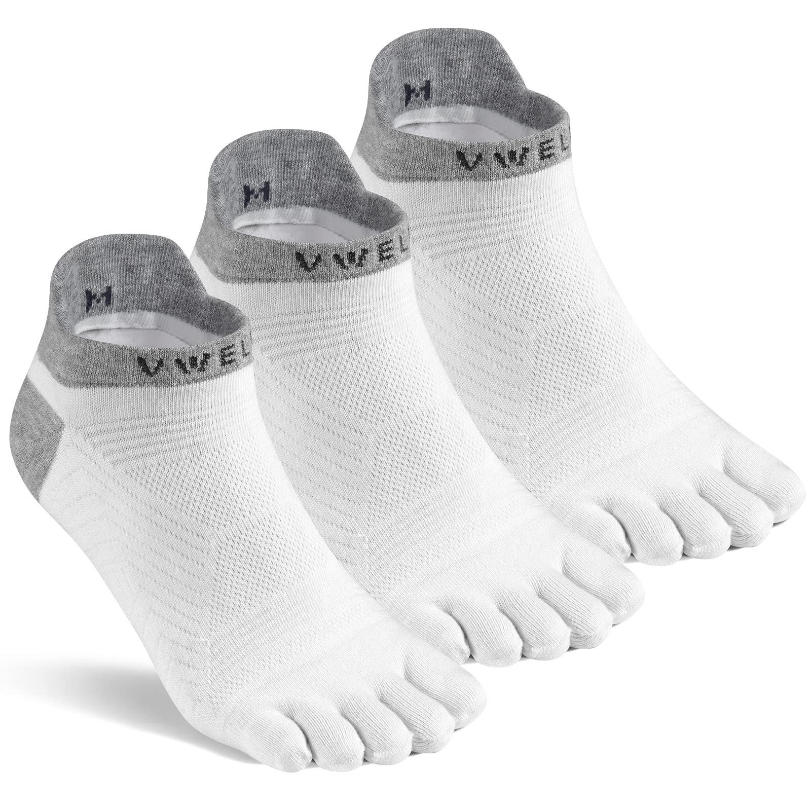VWELL Cotton Toe Socks Five Finger Socks No Show Crew Athletic Running Socks 4 Pairs,Size 7-11