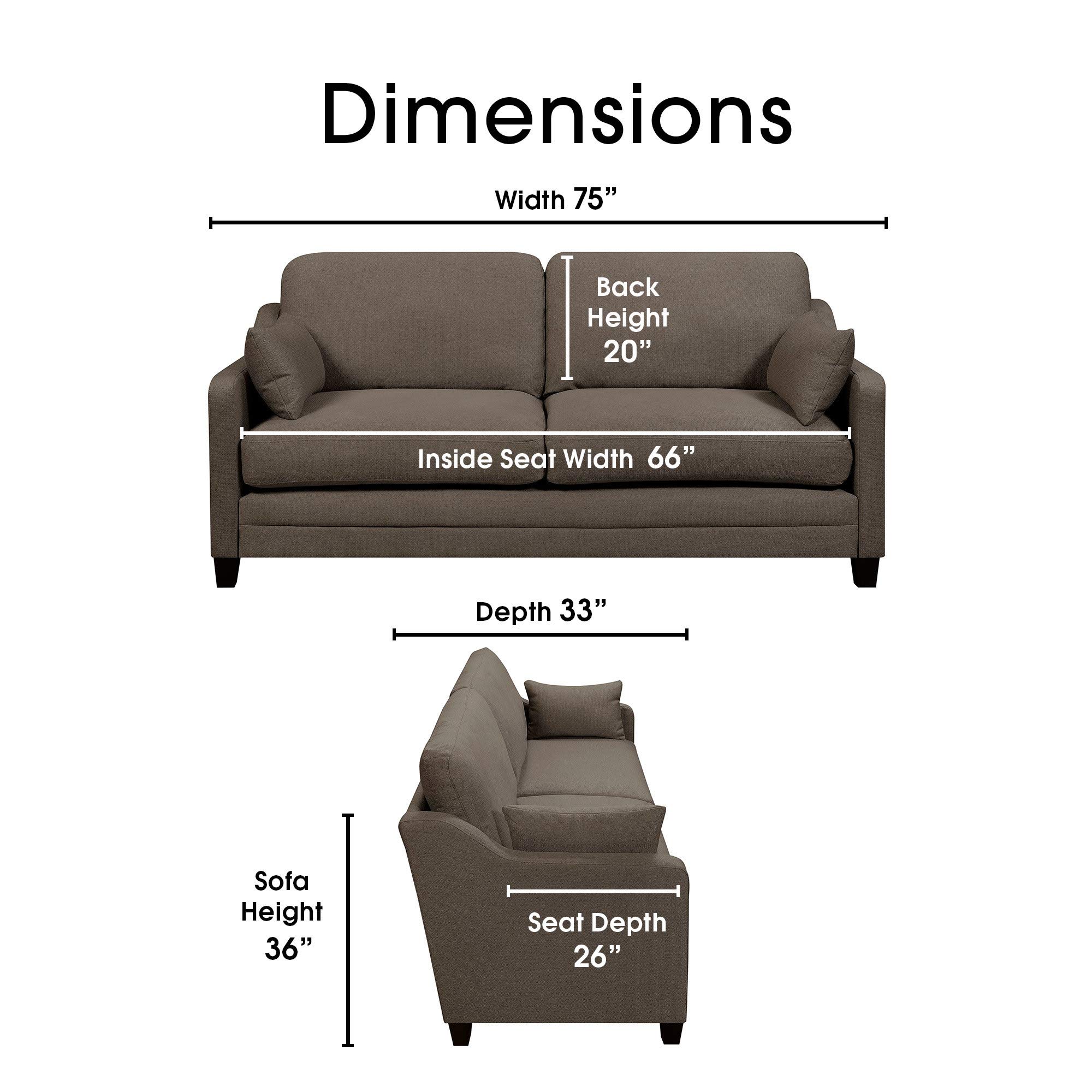 Serta Carmina Contemporary Upholstered 75" Living Room Sofa, Modern Couch for Two or Three, High Plush Seat Cushions and Back Pillows, Easy Assembly, Ash