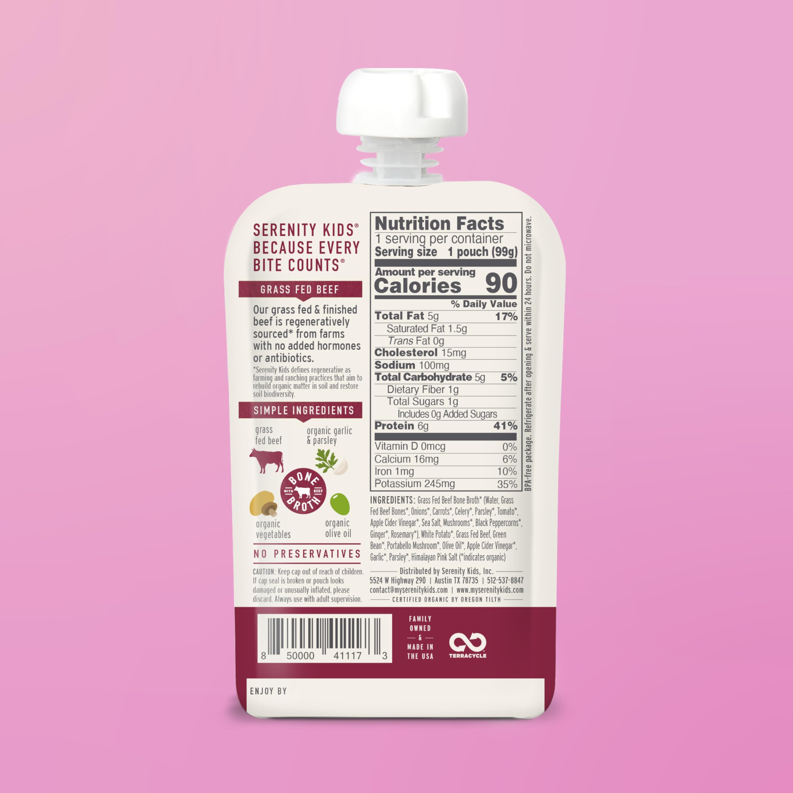 Serenity Kids Bone Broth Puree Made With Organic Veggies | Clean Label Project Purity Award Certified | 3.5 Ounce BPA-Free Pouch | Grass Fed Beef Pot Roast | 12 Count