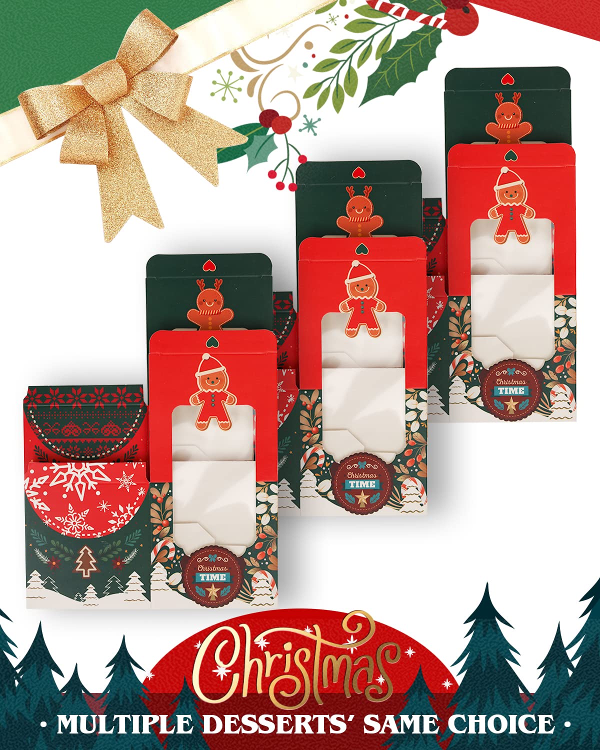 qiqee Christmas 100pcs Auto-Pop Up Mini Cupcake Boxes Individual 2.5" x 2.5" x 2.5" Single Cupcake Carrier Container for Christmas(Mini Size)
