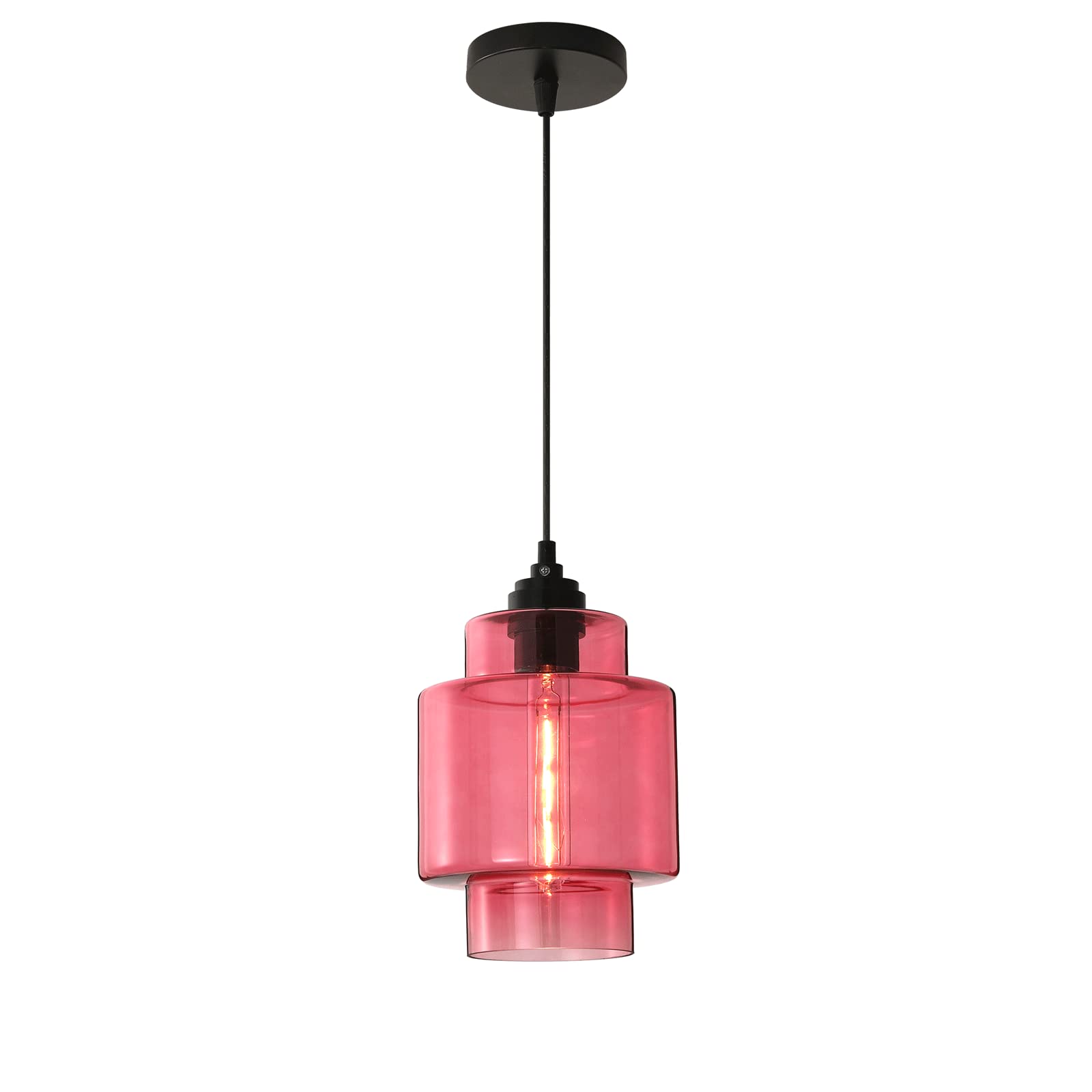YFMYY Edison Bulb Hanging Light Bedroom Restaurant Nordic Simple Droplight Modern Vintage Pendant Lamp Colorful Glass Pendant Lighting (Pink, D)