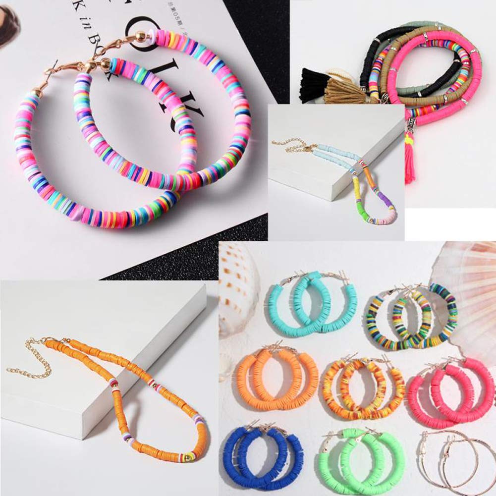 Potosala 6mm Flat Round Polymer Clay Beads Vinyl Disc Beads Loose Spacer Beads Handmade Beads for DIY Jewelry Making Bracelet Finding 13 Color About 2600pcs