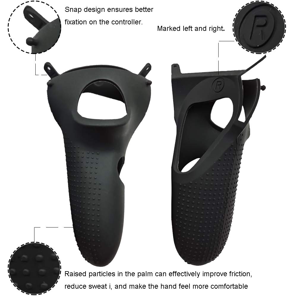 Touch Controller Grip Cover & Adjustable Knuckle Strap for Oculus Quest/Oculus Rift S Anti-Throw Wrist Straps Handle Protective Sleeve (Black)