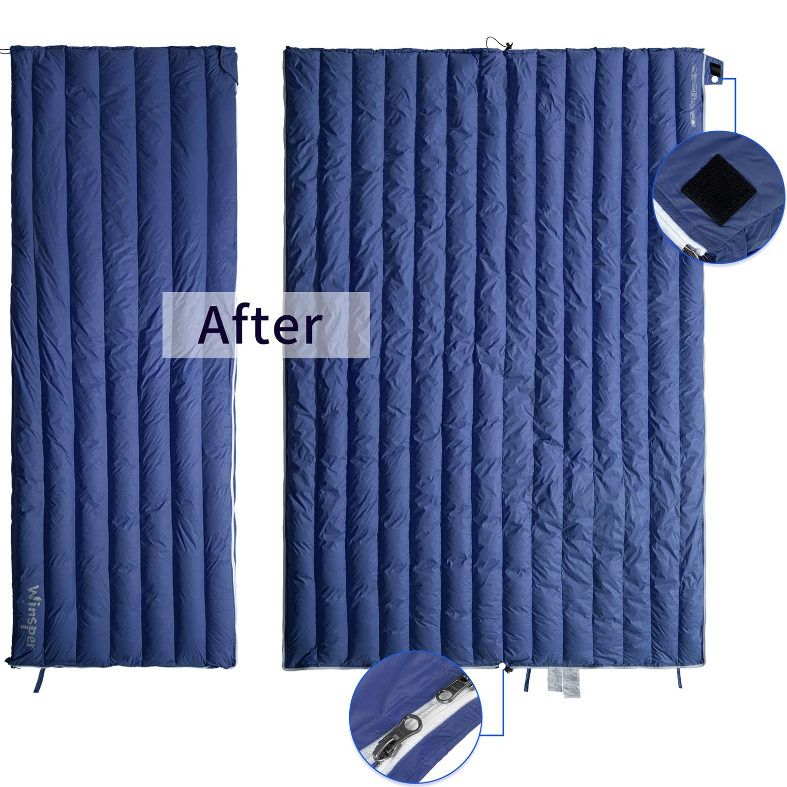 Winsper Ultralight Goose Down Sleeping Bag, 800 Fill Power Lightweight Down Backpack Envelope Sleeping Bag for Hiking Camping - 1.73lb Large, Navy Blue