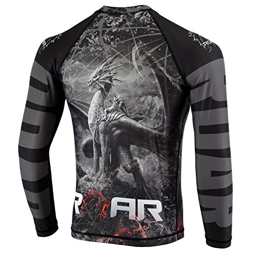 ROAR MMA Rash Guard & BJJ Shorts Set Mens Fight Wear Cage Fight Grappling Training (Dragon-2Pcs-Set, XLarge)