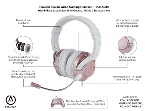 PowerA Fusion Wired Stereo Gaming Headset with Mic for PlayStation 4, Xbox One, X, Xbox One S, Xbox 360, Nintendo Switch, PC, Mac, VR, Android, and iOS - Rose Gold - Not Machine Specific