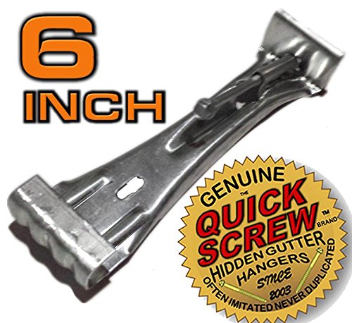 Quick Screw 6" inch Aluminum Hidden Rain Gutter Bracket Hook Clip Style Hangers with pre Inserted 3" Long ¼" hex Head self Drilling Screw (10 Per Package)