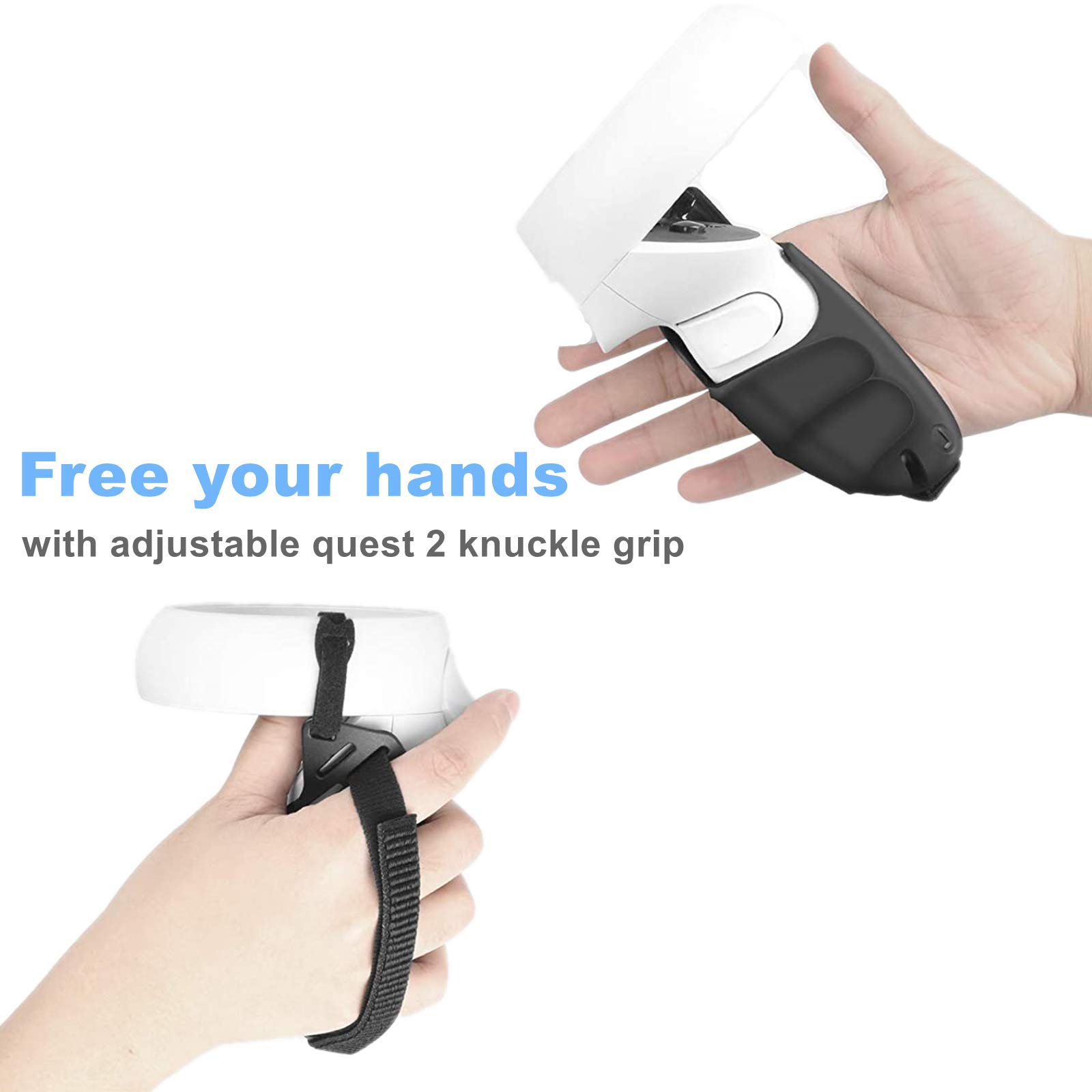 Touch Controllers Grips Cover Compatible with Oculus Quest 2 - Quest 2 Accessories Controller Grips with Wrist Knuckle Strap - Anti-Throw Handle Protective Rubber Grips Cover (TPU, Black)