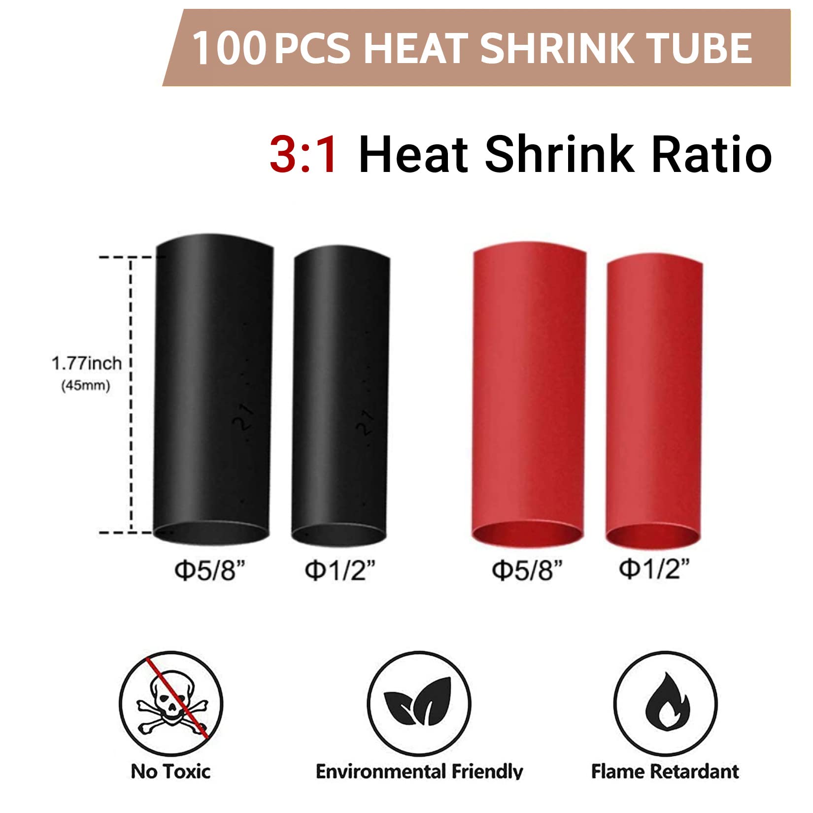 Tsinglax 200Pcs Copper Wire Lugs [AWG2 4 6 8 10 12] with Heat Shrink Set, 100Pcs Battery Cable Lugs Battery Cable Ends Ring Terminals Connectors with 100Pcs Heat Shrink Tubing Assortment Kit