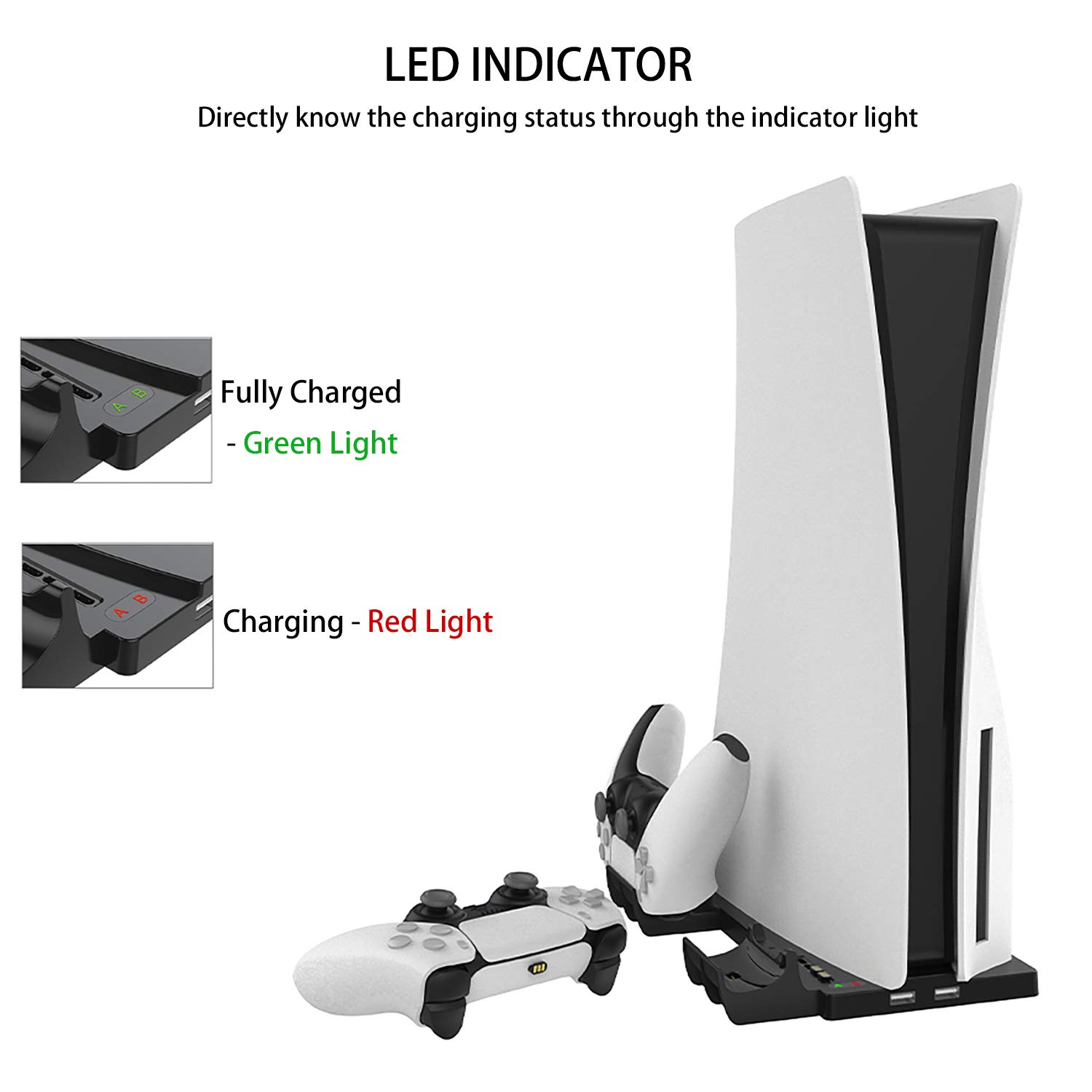 TPLGO Vertical Stand for PS5 Disc/Digital Edition Console with Dual Controller Charging Station Dock and 2 USB Charger Ports