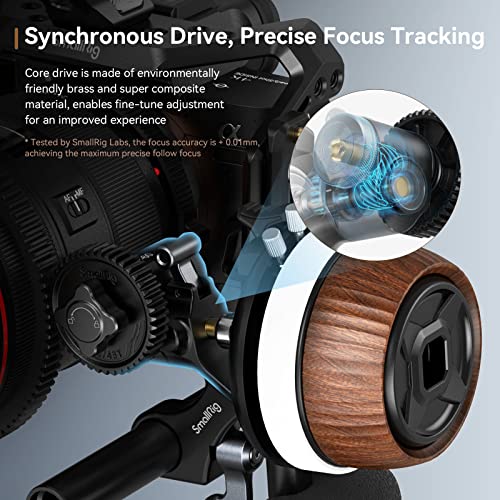 SmallRig F60 Follow Focus for DSLR and Mirrorless Camera Lenses, with Non-Damping Design & Forward/Reverse Switch & A/B Stops, Included Lens Gear, Gear Ring, 15mm Rod & Rod Clamp - 3850