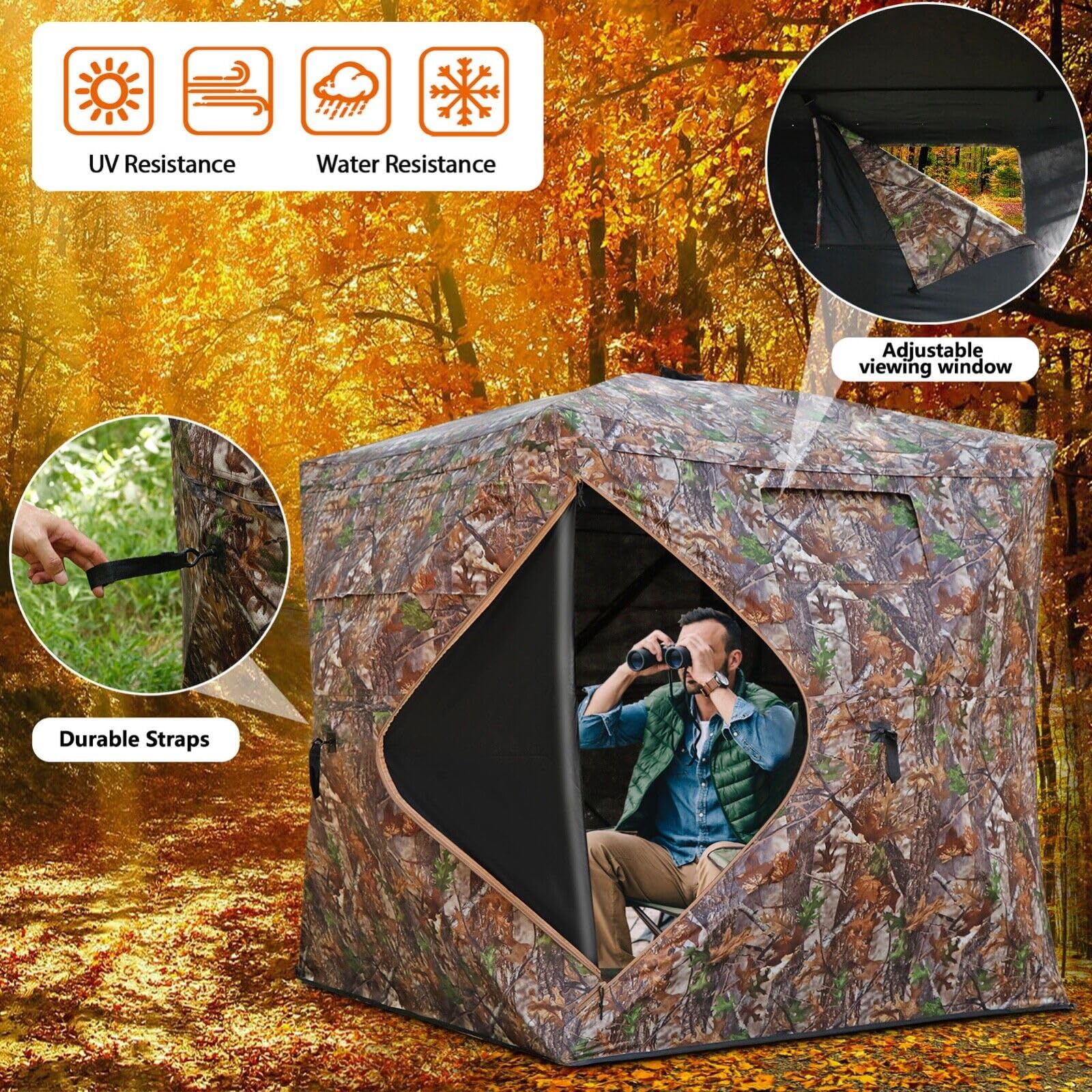 Portable Pop-up Hunting Blind, 270º See-Thru Windows (5-hub)