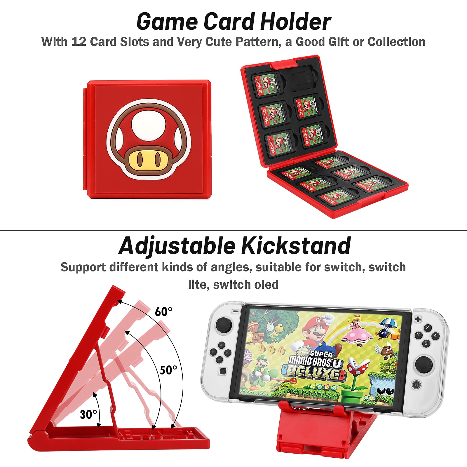 Switch OLED Accessories Bundle Kit - Transparent Case Cover, Screen Protector, Carrying Case Bag, Adjustable Stand, Game Card Case, Joycon Charging Dock for Nintendo Switch OLED Model (2021)