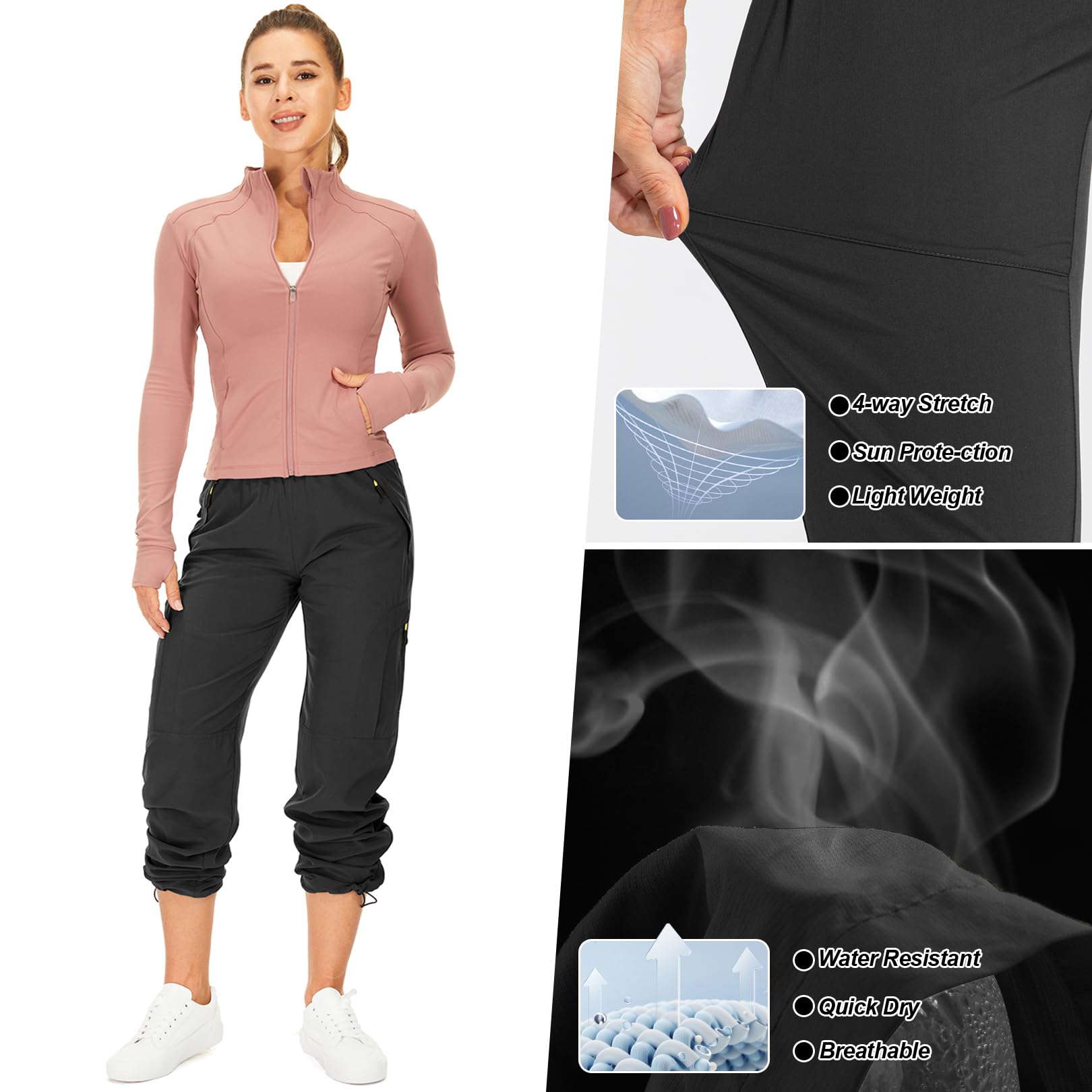 Womens Hiking Pants Quick Dry UPF 50 Travel Golf Pants lightweight Camping Work Cargo Pants Zipper Pockets