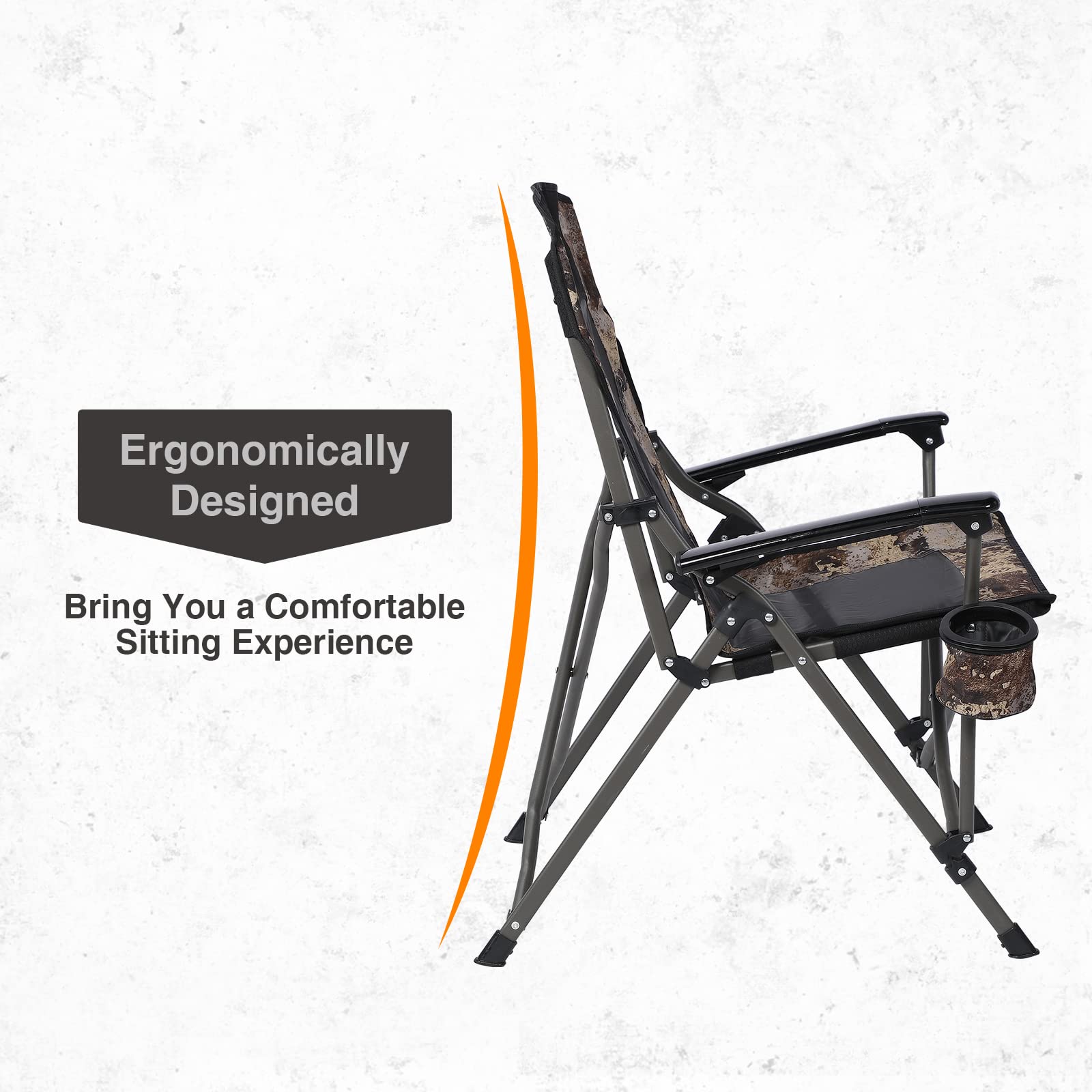 TR Foldable Camping Chair Hard Arms, Portable Lawn Chair for Adults,Outdoor Chairs Heavy Duty with Mesh Backrest Cup Holder,Support to 300LBS (Camo)