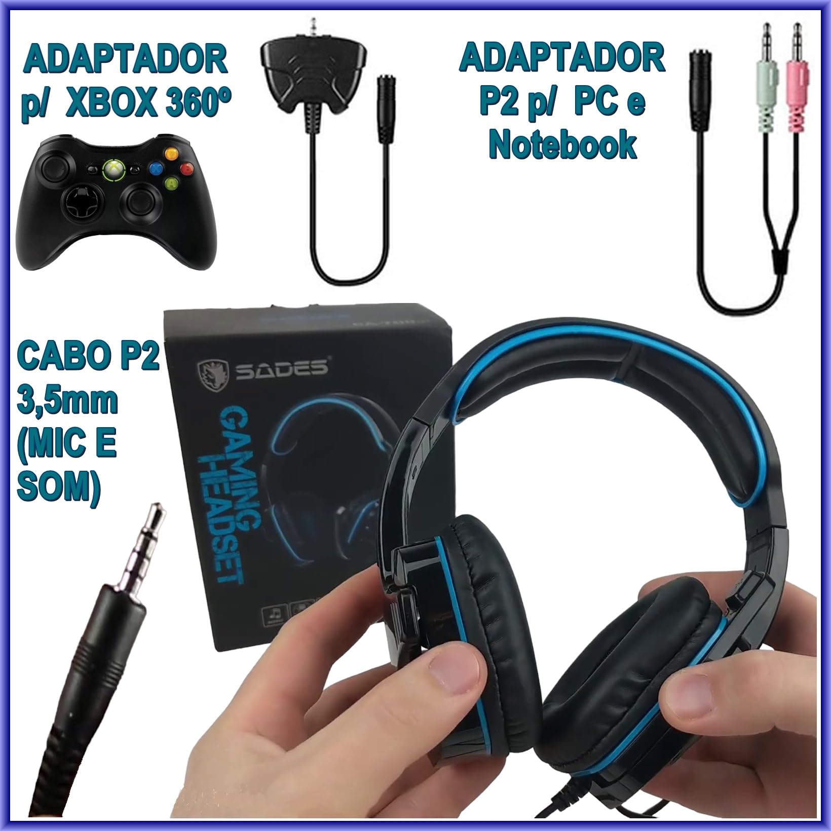 SADES SA708GT Gaming Headset for Xbox One, PS4, PC, Volume Controller, Noise Cancelling Over Ear Headphones with Mic, Bass Surround Soft Memory Earmuffs for Computer Laptop Mac