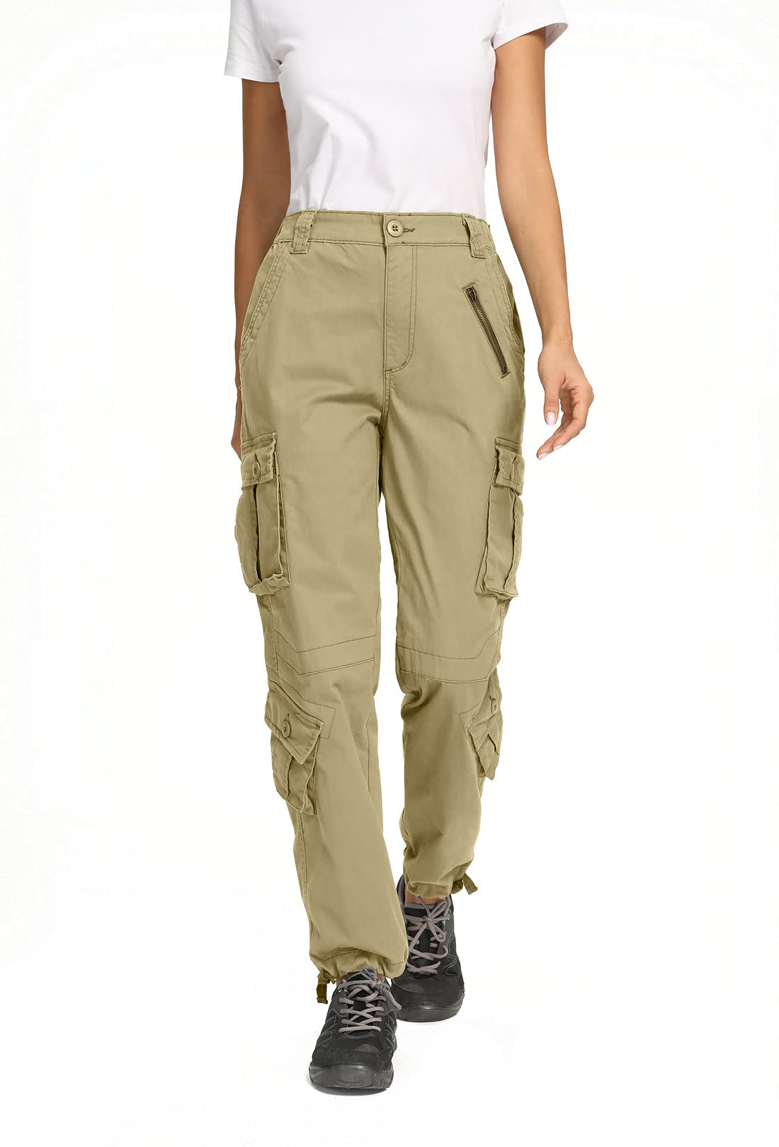 Raroauf Work Cargo Pants Womens Cotton Casual Military Combat Tactical Pants,Rip-Stop Outdoor Hiking Trousers Khaki US 10