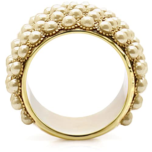 Zawadee 1W057 - Gold Brass Ring with Synthetic Pearl in Citrine Yellow Size 6