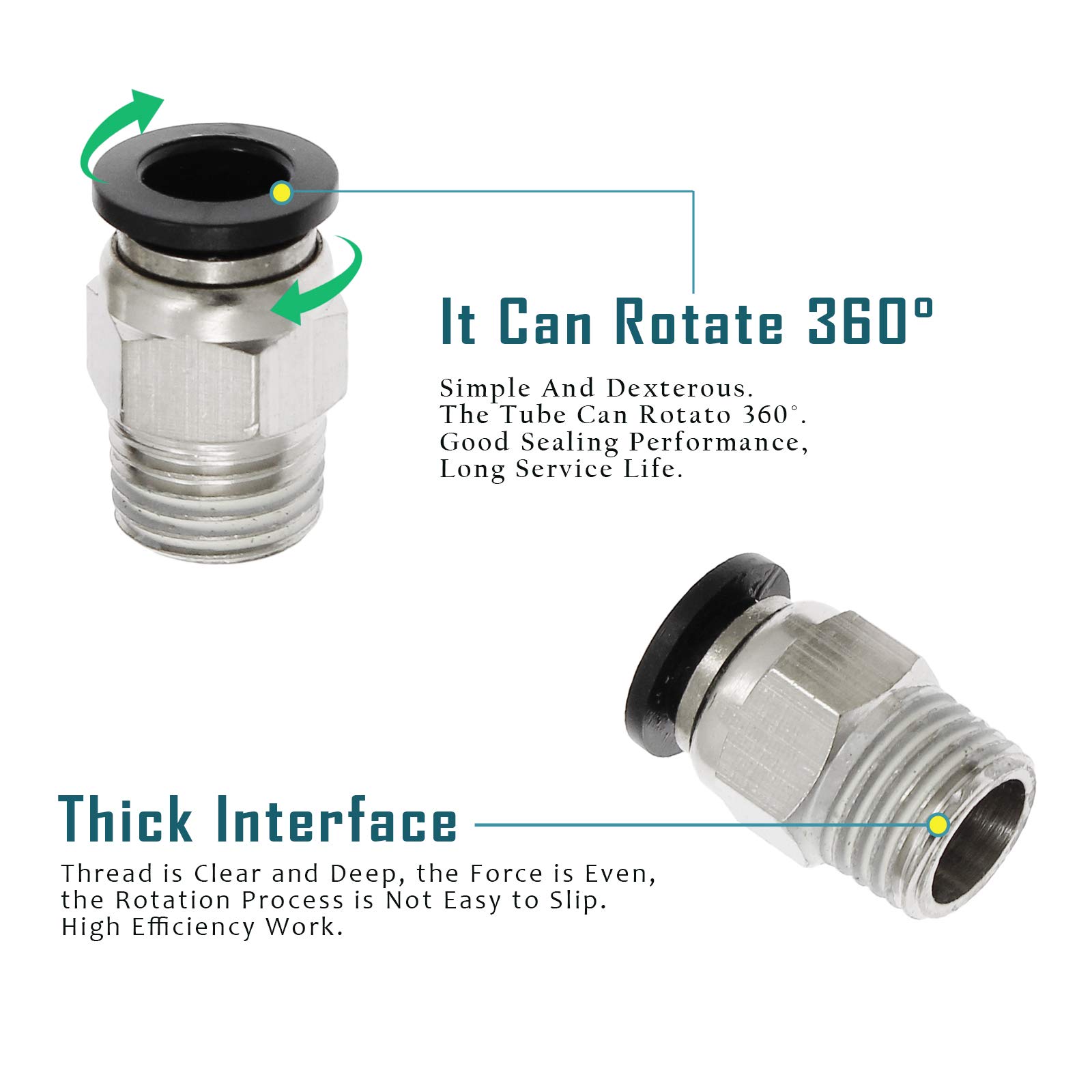 TOUHIA Pneumatic Male Straight Push to Connect Fitting 6mm Tube OD x 1/4" NPT Thread - Pack of 10