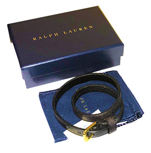 Ralph Lauren Polo Vintage Mens Double Wrap Leather Buckle Bracelet Brown Brass Gift Box