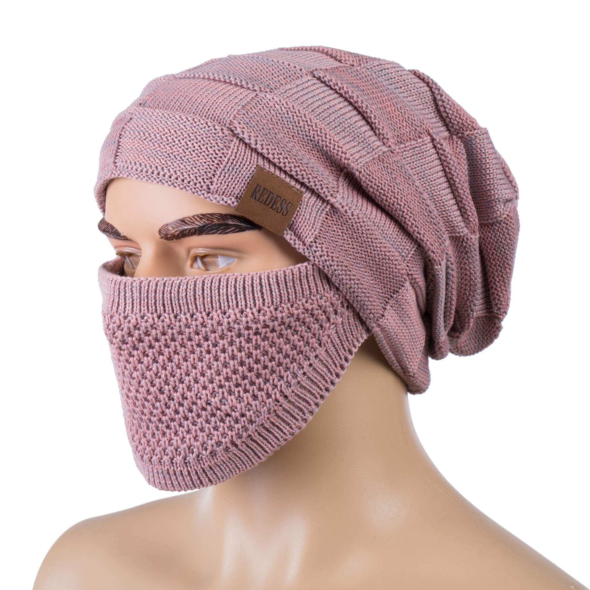 REDESS Beanie Hat for Men and Women Winter Warm Hats Knit Slouchy Thick Skull Cap with Face Cover