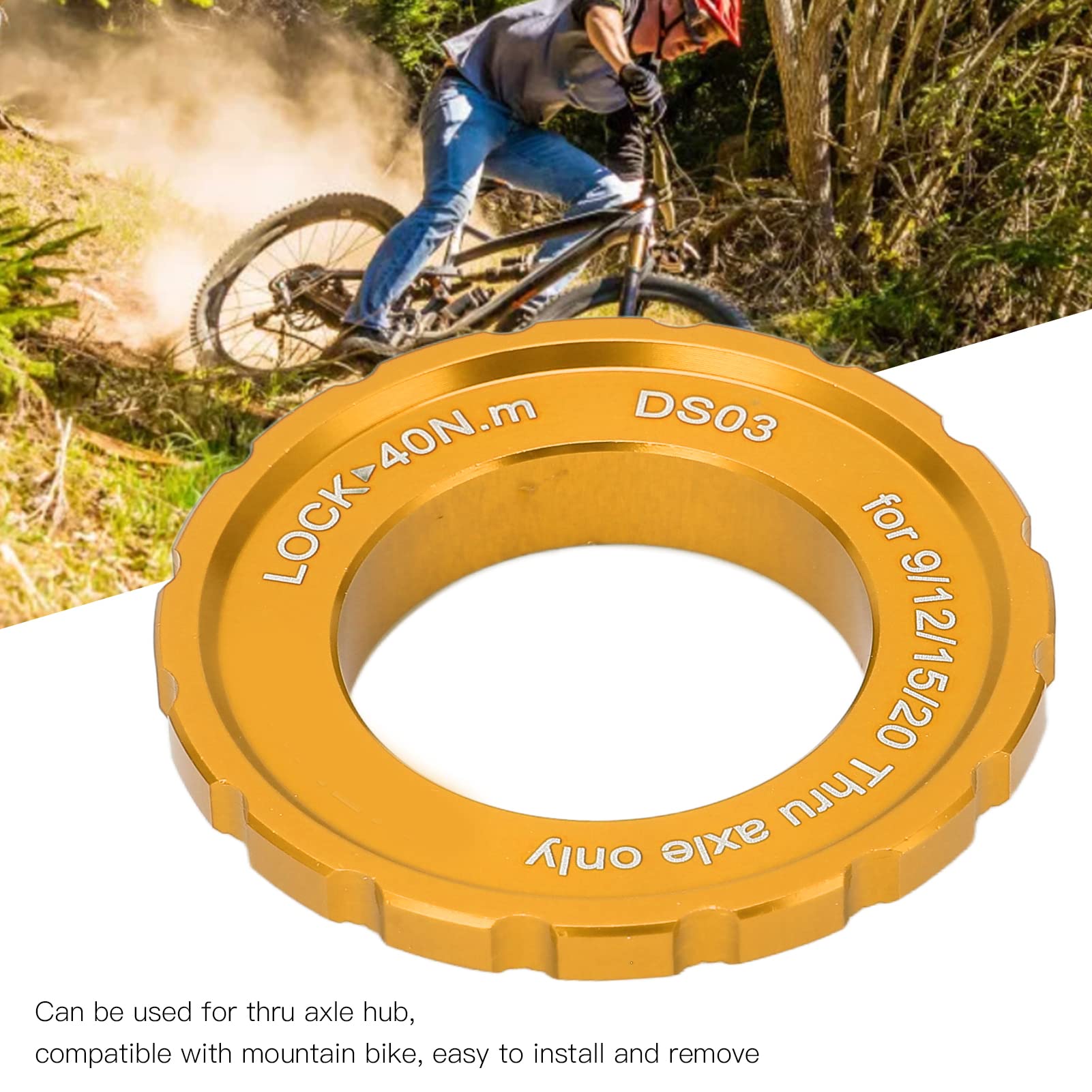 Wene Disc Rotor Lockring, Aluminum Alloy Centerlock Lock Cover Anti Deformation Durable CNC Machining for Mountain Bike(Gold)
