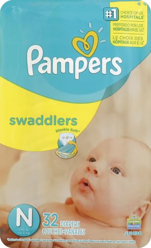 Pampers Swaddlers Disposable Diapers Newborn Size 0 (> 10 lb), 32 Count, JUMBO