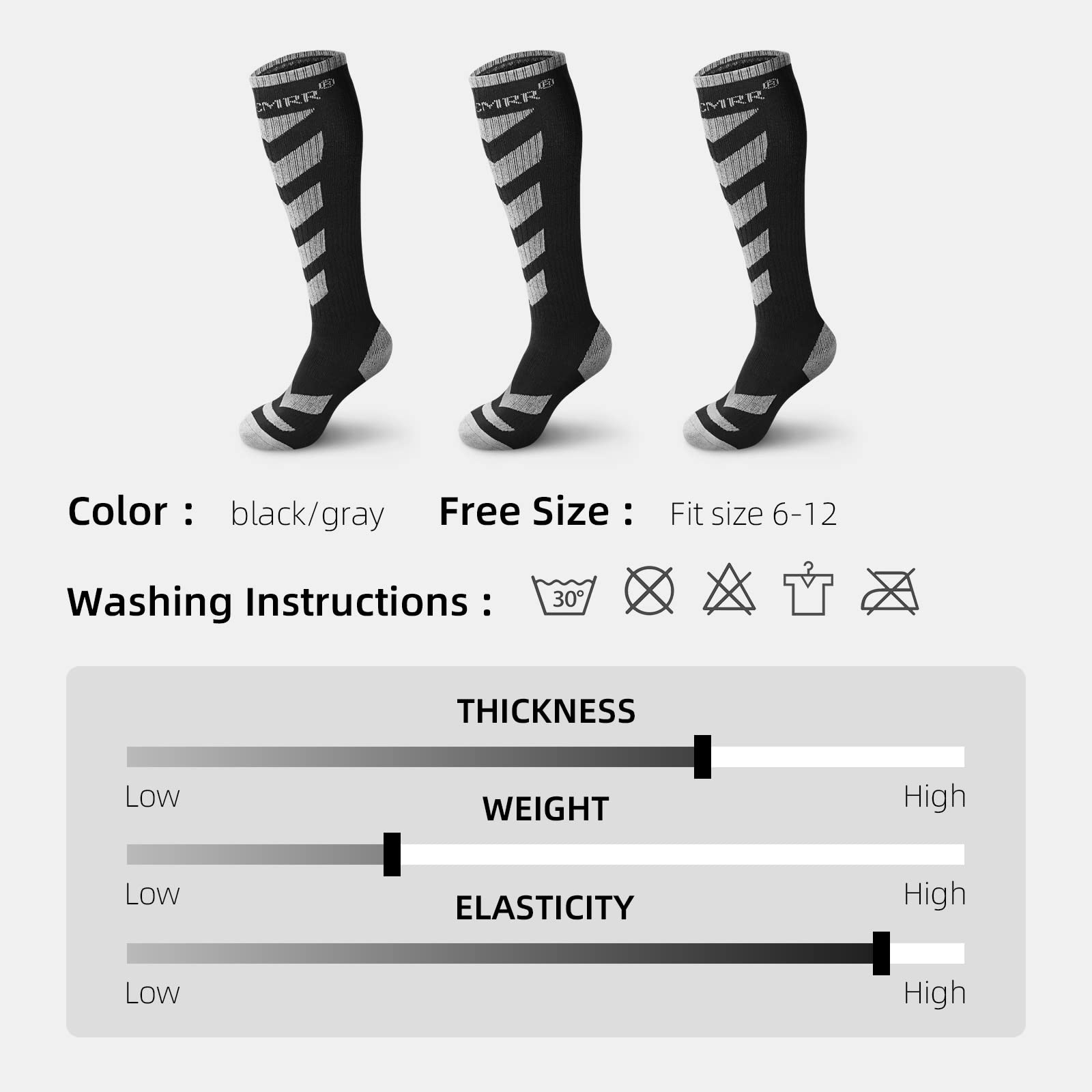ZNCMRR 3 Pack Thermal Socks for Men Compression Socks Boot Socks Warm Socks Thick Ski Socks for Cold Weather (black)