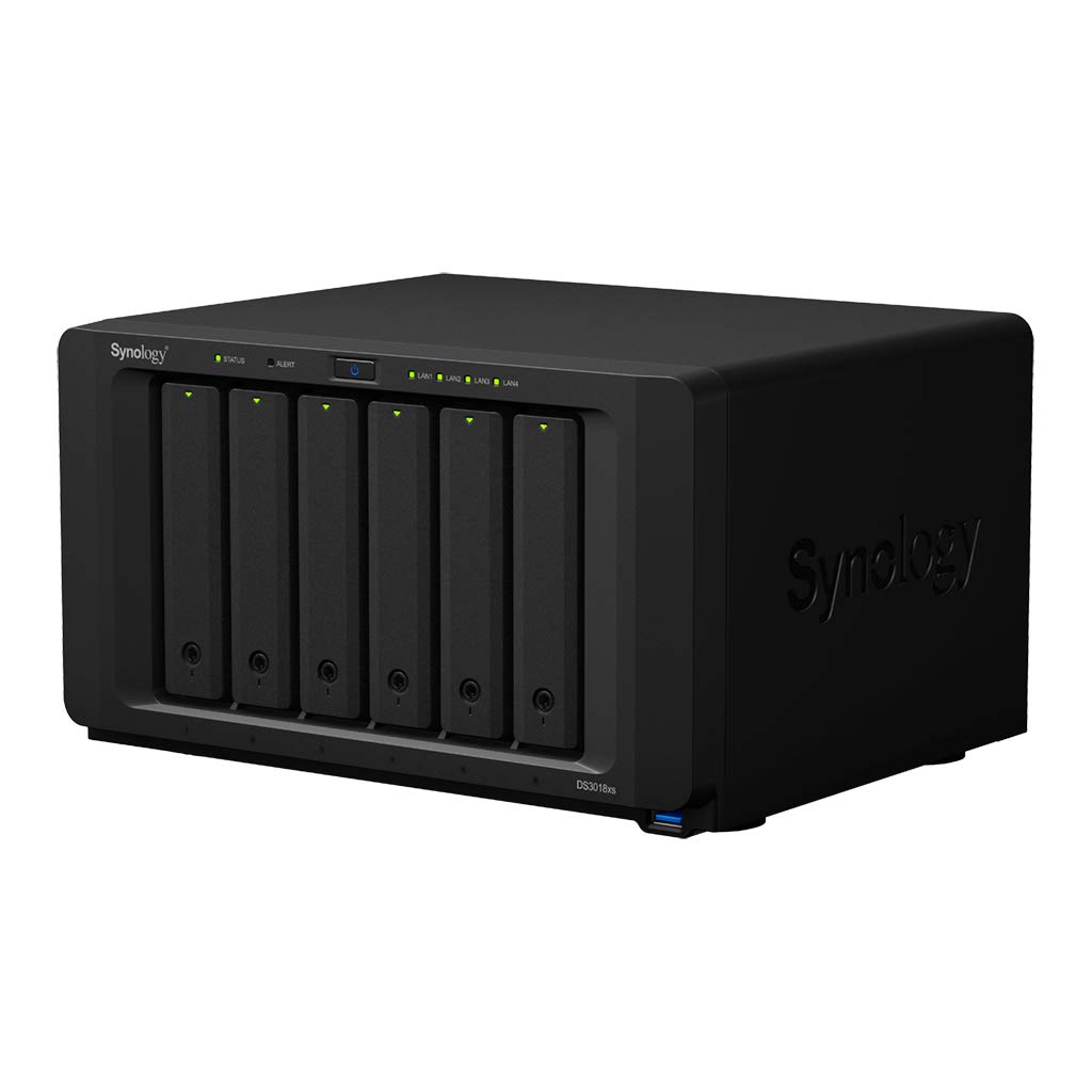 Synology DiskStation DS3018xs Tower NAS Server, Intel Pentium D1508 Dual-Core, 32GB DDR4, 4TB SSD, 40TB SATA HDD, DSM Software