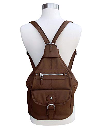 Roma Leathers Fashion Leather Backpack - Premium Brown Cowhide Leather - Buckle Front Closure - Metal Zipper Hardware - Convertible Shoulder Straps - Multi Pocket Shoulder Bag - Designed in U.S.A.