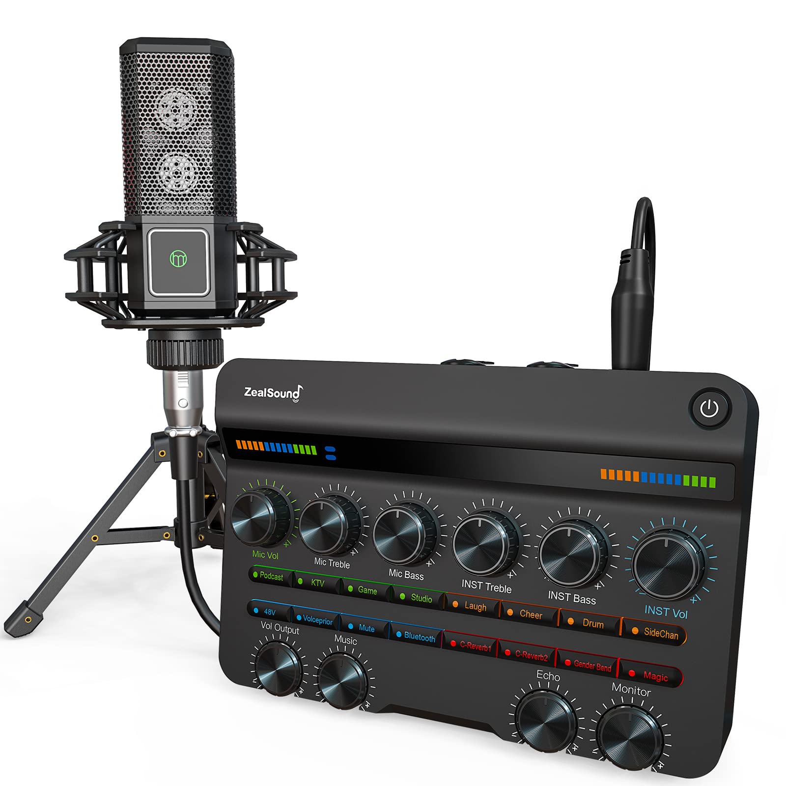 ZealSound Podcast Equipment Bundle,48V Phantom Power,Audio Interface with DJ Mixer and Live Sound Card Kit,ALL-IN-ONE Podcast Equipment Bundle Sound Board with XLR Microphone for Computer Smartphone