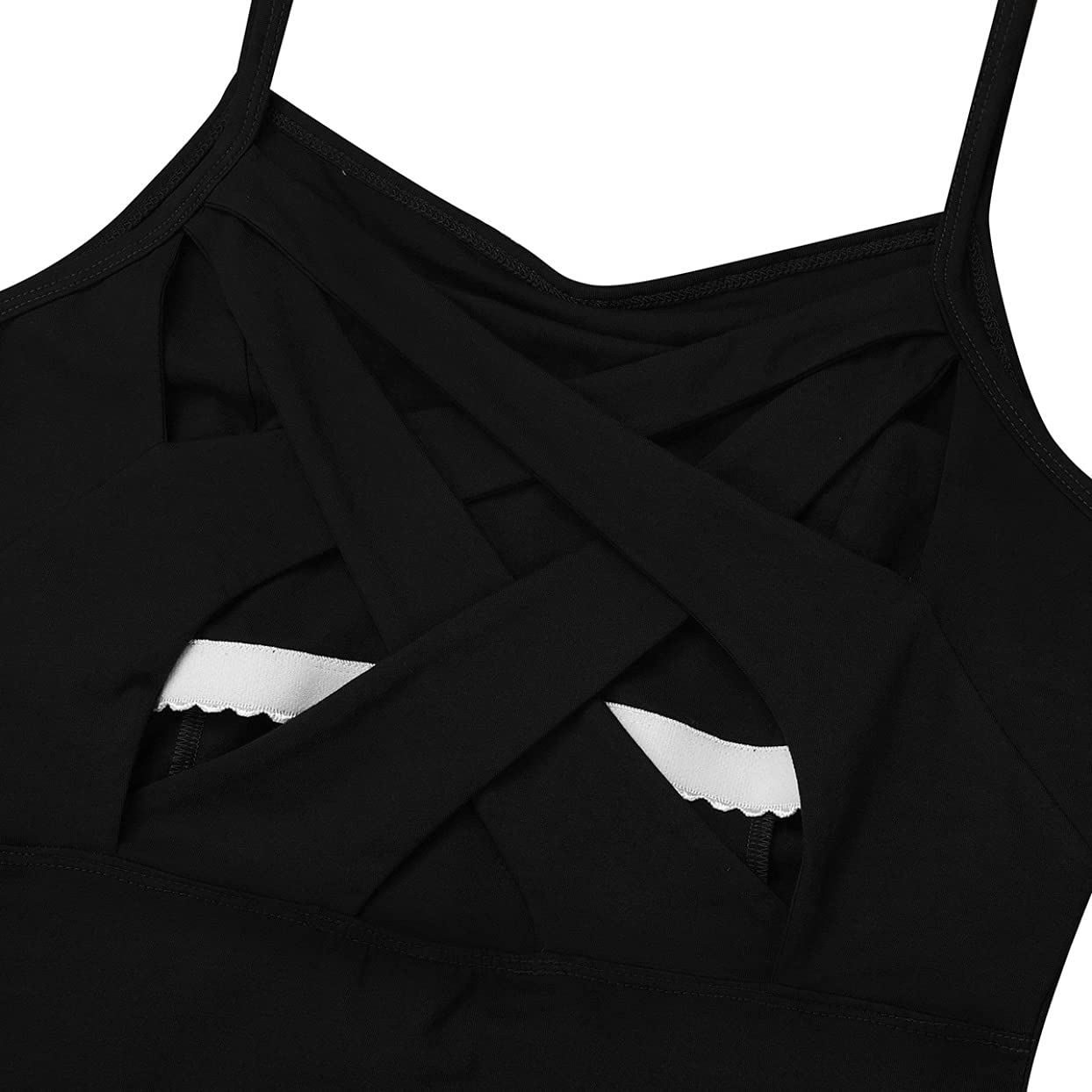 TTAO Women's Cotton Ballet Dance Leotard Criss Cross Back Built In Shelf Bra Gymnastics Bodysuit Black Small