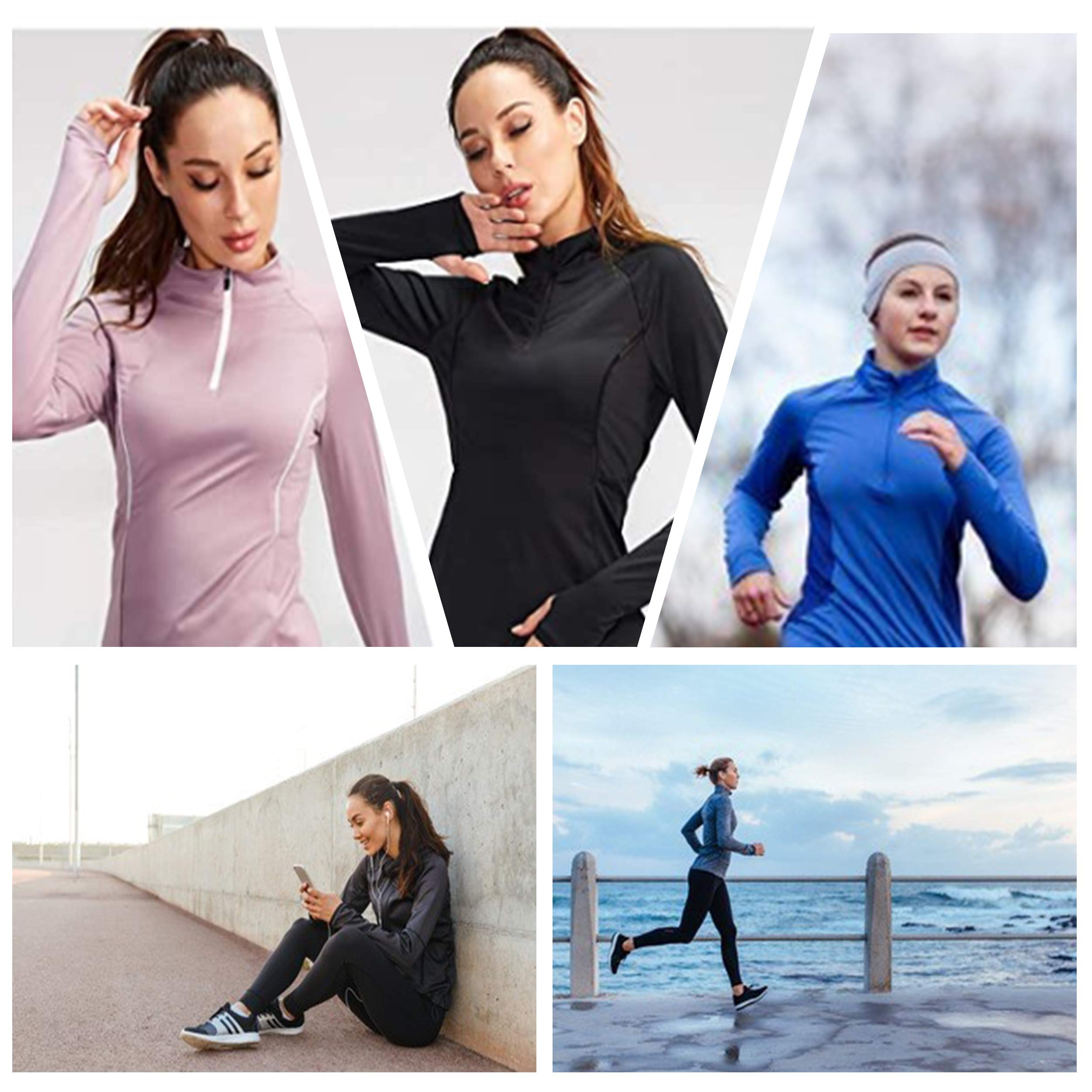 Quarter Zip Pullover Women SPF Shirts Long Sleeve Workout Tops Athletic Yoga Dry Fit Summer Jacket with Thumb Hole