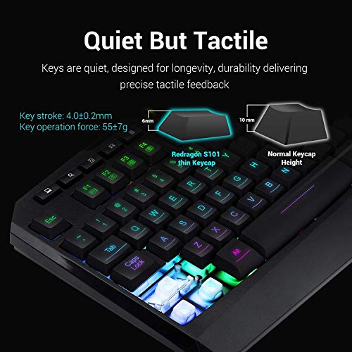 Redragon K503 PC Gaming Keyboard, RGB LED Backlit, Wired, Multimedia Keys, Silent USB Keyboard with Wrist Rest for Windows PC Games (Black)
