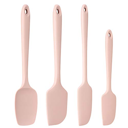 Scraper Spatula Set Heat Resistant Kitchen Cooking Utensils Food Grade Silicone Baking Spatulas One Piece Design Spoon Non-Stick Spatula Kitchen Scraper Set of 4 Pink