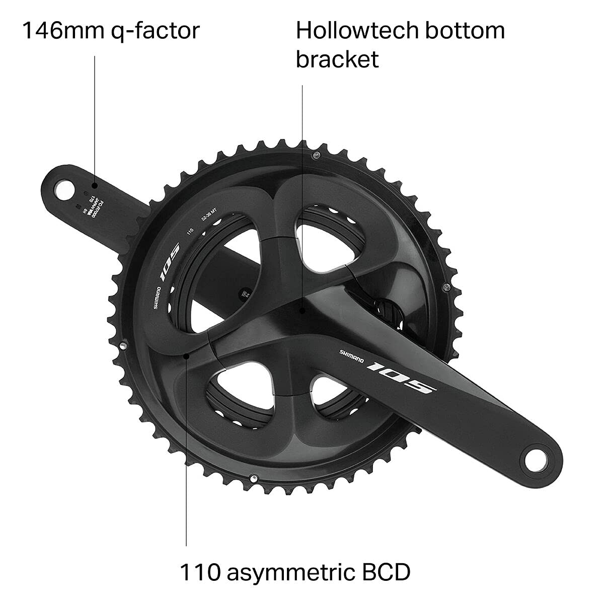 Shimano 105 FC-R7000 Crankset - 172.5mm, 11-Speed, 110 BCD, Hollowtech II Spindle Interface, Black