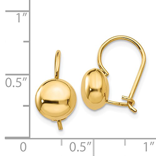 Polished Button Kidney Wire Earrings in Real 14k Yellow Gold 8 mm
