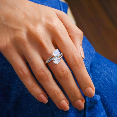 YoTreasure 1.96 Ct. Moonstone London Blue Topaz 925 Sterling Silver Engagement Ring