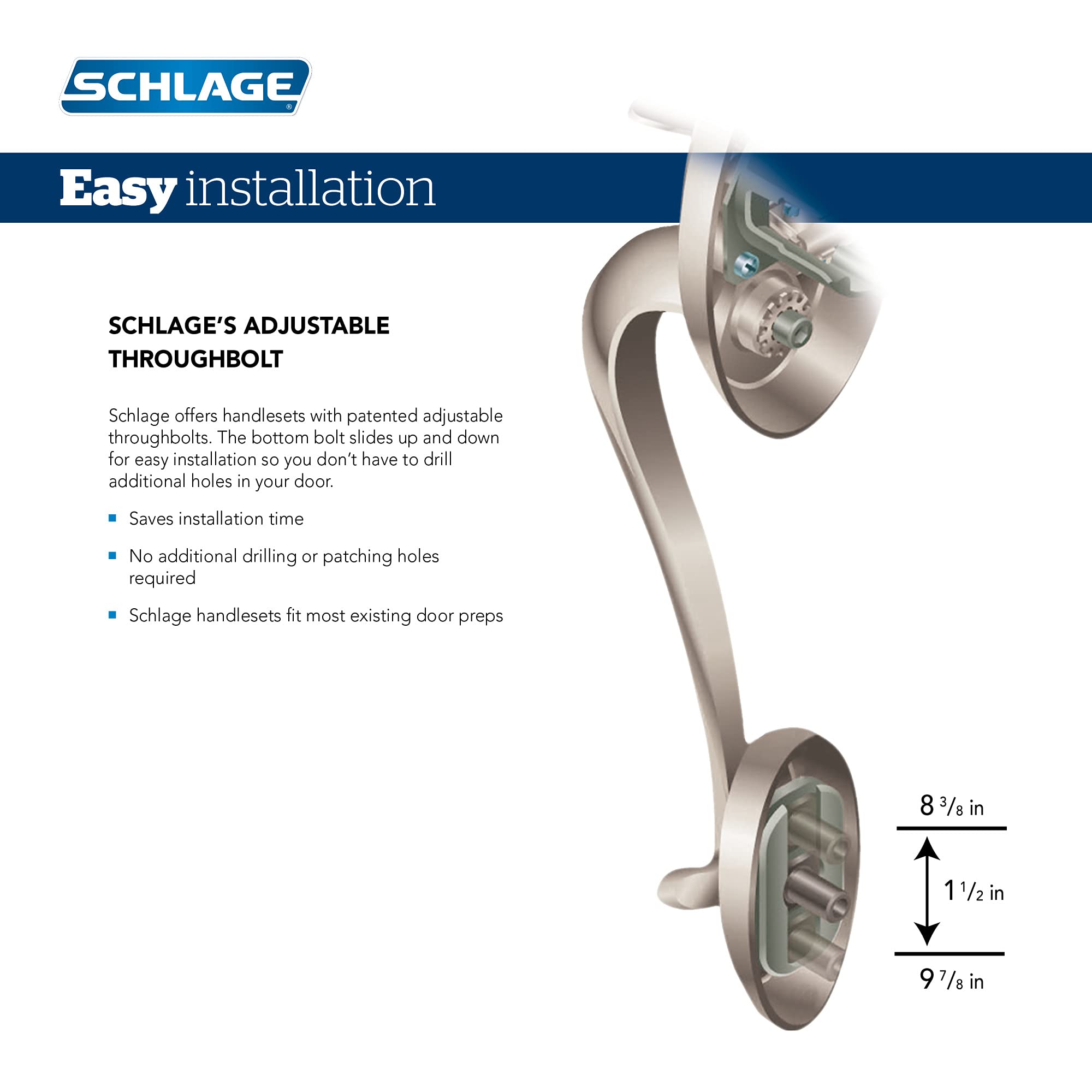 Schlage F60 V PLY 619 GEO Plymouth Front Entry Handleset with Georgian Knob, Deadbolt Keyed 1 Side, Satin Nickel