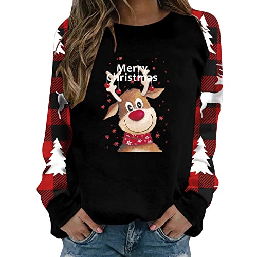 Womens Round Neck Christmas 3d Print Sweatshirt Fashion Long Sleeve Tops Autumn and Winter Cute Pullover