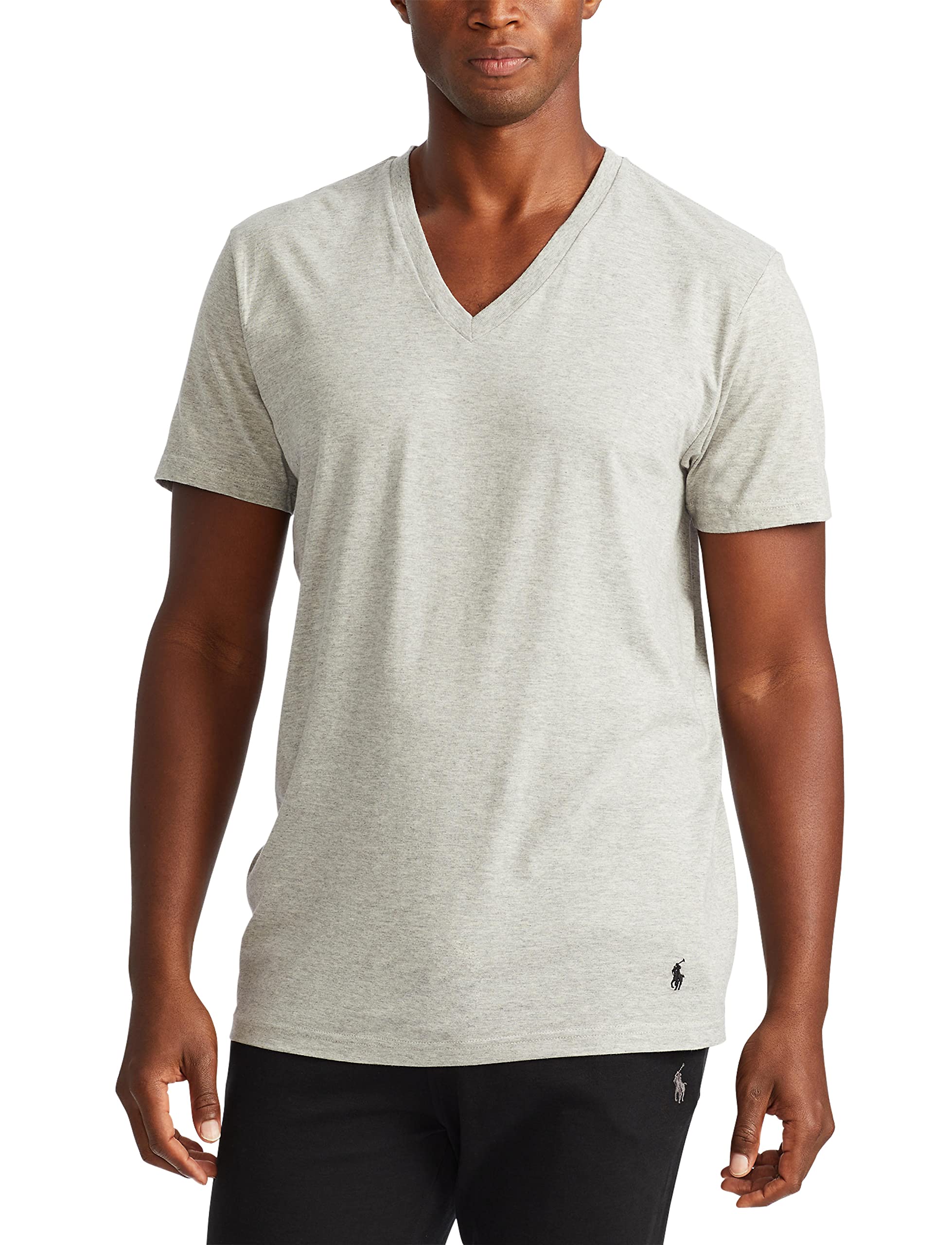 POLO RALPH LAUREN Men's Classic Fit Cotton V-Neck Tee, Andover Heather/Polo Black, Madison Heather/Polo Black, Polo Black/Red, Large