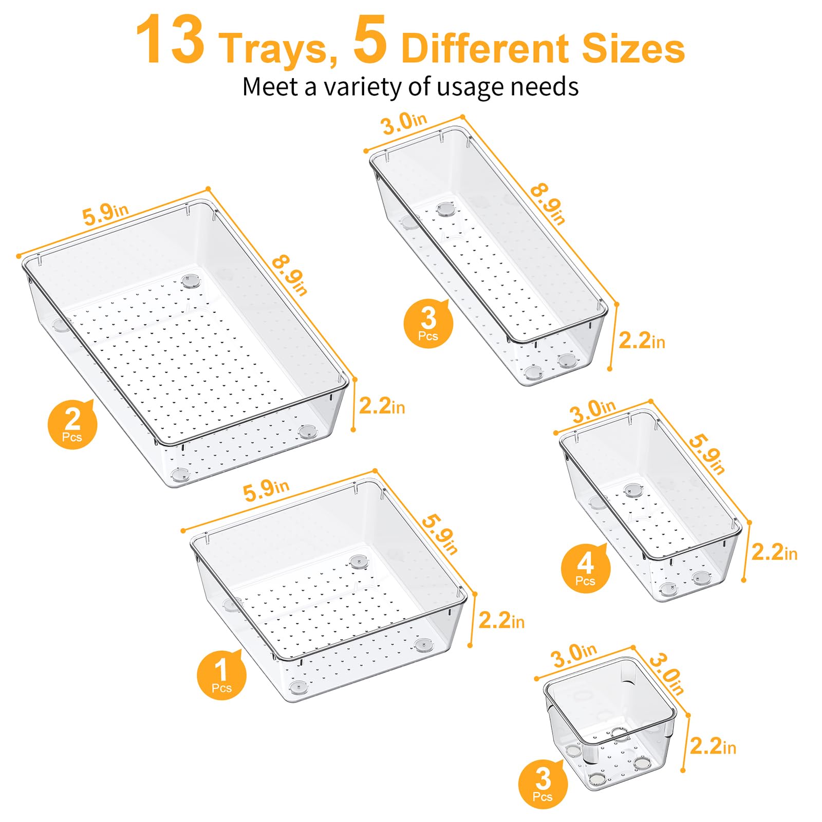 SMARTAKE 7-Piece Drawer Organizer + 13-Piece Drawer Organizers with Non-Slip Silicone Pads