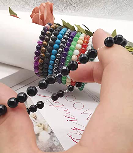 WAINIS 12Pcs 6mm Gemstone Beaded Bracelets for Women Tiny Crushed Stone Crystal Bracelet Beaded Couples Stretch Unisex Stretch Bracelets Jewelry