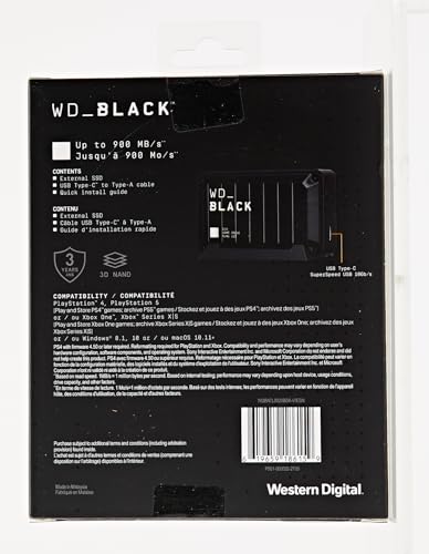Western Digital 2TB D30 Game SSD - Portable External Solid State Drive, Compatible with Playstation, Xbox, & PC, Up to 900MB/s - WDBATL0020BBK-WESN