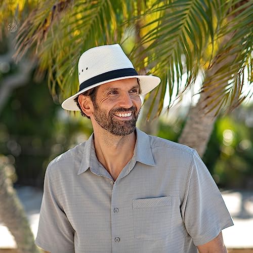 Panama Jack Natural Matte Toyo Safari Sun Hat with Black Band, 2 1/2 Brim, UPF (SPF) 50+ Sun Protection (Large)