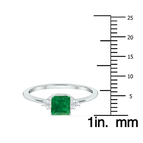 SZUL Women's Princess Cut Emerald and Diamond Half Moon Ring in 10K White Gold