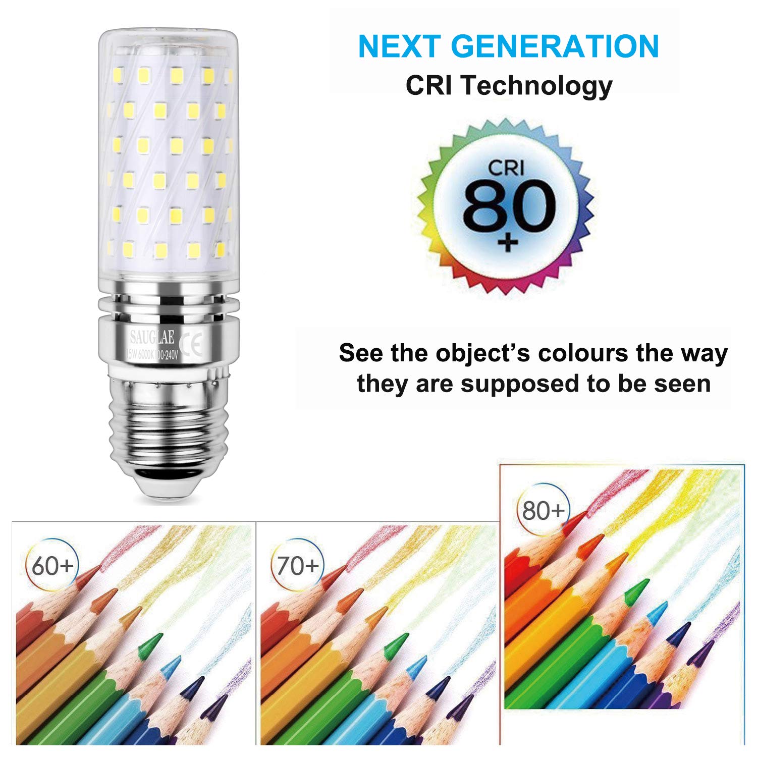 Sagel E26 LED Corn Bulbs 15W, 120W Incandescent Bulbs Equivalent, 6000K Cool White Candelabra Bulbs, Non-Dimmable, 1500Lm, Edison Screw Corn Light Bulbs, 4-Pack